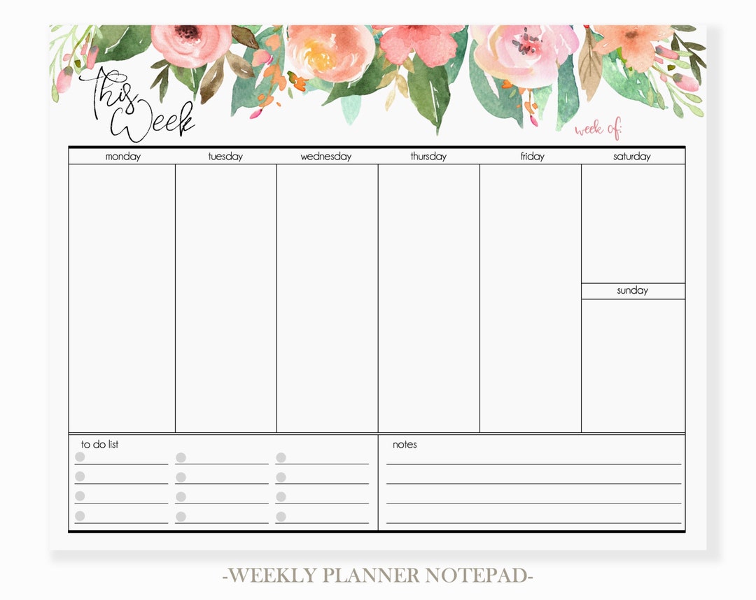 Floral Weekly Planner Pad | 2020 Weekly Planner | Pink Weekly Planner ...