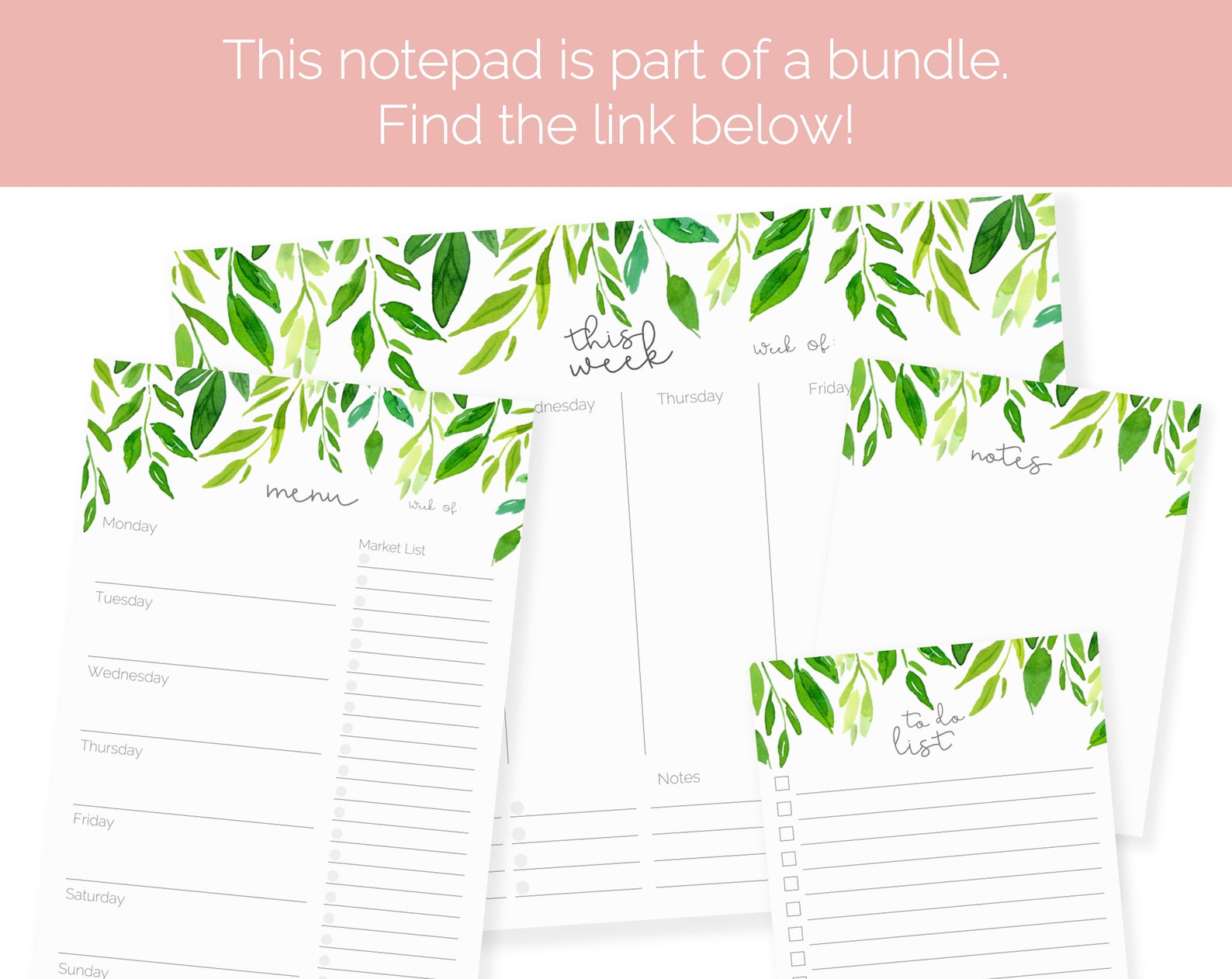 To Do List Notepad With Green Leaves Lined to Do List Pad - Etsy
