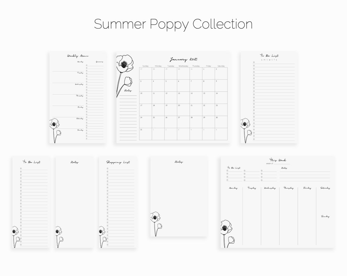 Summer Poppy Weekly Planner Notepad Family Organizer Notepad | Etsy