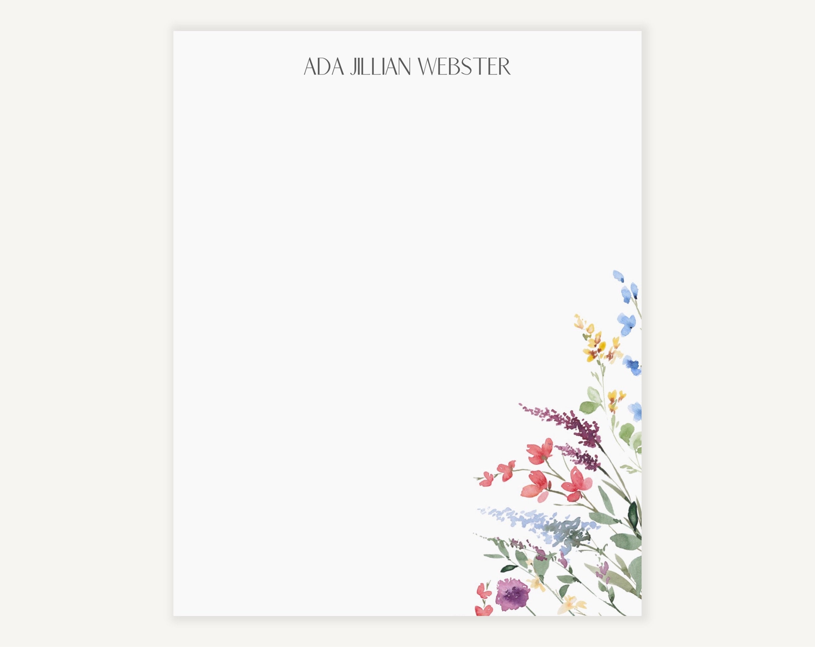 Wildflower Custom Notepad | Flower Personalized Notepad Stationery Pad ...