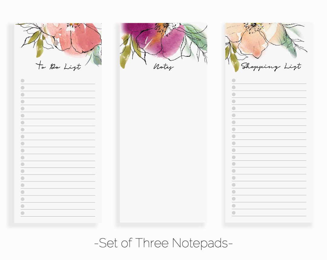 Pastel Garden Floral Notepad Set of 3 | Magnetic to Do List Desk Pad ...