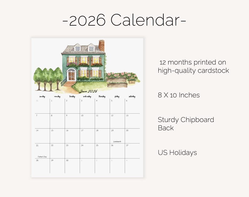 2026 Cottage Calendar Notepad, Cottage Core Calendar, Watercolor Houses ...