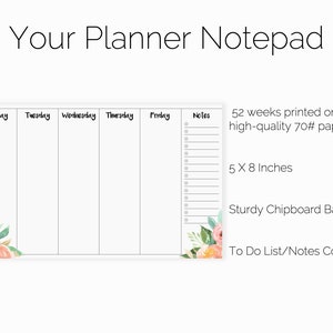 Floral Weekly Planner Pad | Small Weekly Desk Pad Calendar | 5 Day ...