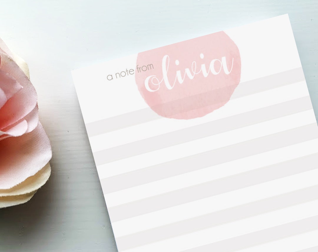 Personalized Watercolor Lined Notepad in Pink | Custom Name Notepad ...