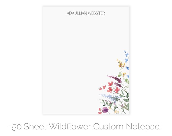Wildflower Custom Notepad Flower Personalized Notepad - Etsy