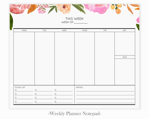Weekly Planner Pad Pink Floral Weekly Desktop Planner Day | Etsy
