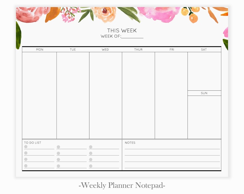 Weekly Planner Pad Pink Floral Weekly Desktop Planner Day | Etsy