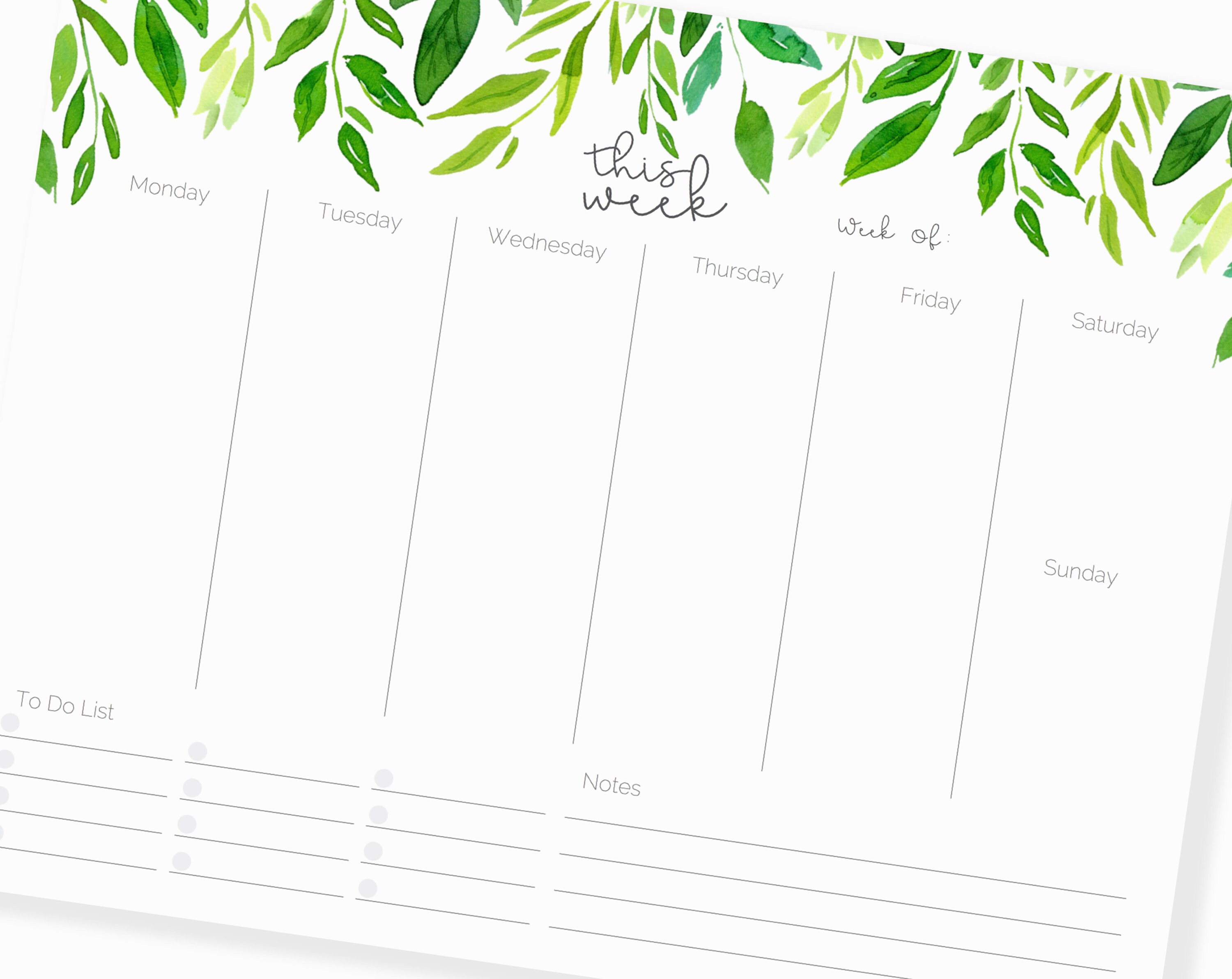 Weekly Planner Pad Green Leaves Weekly Desktop Planner Day - Etsy