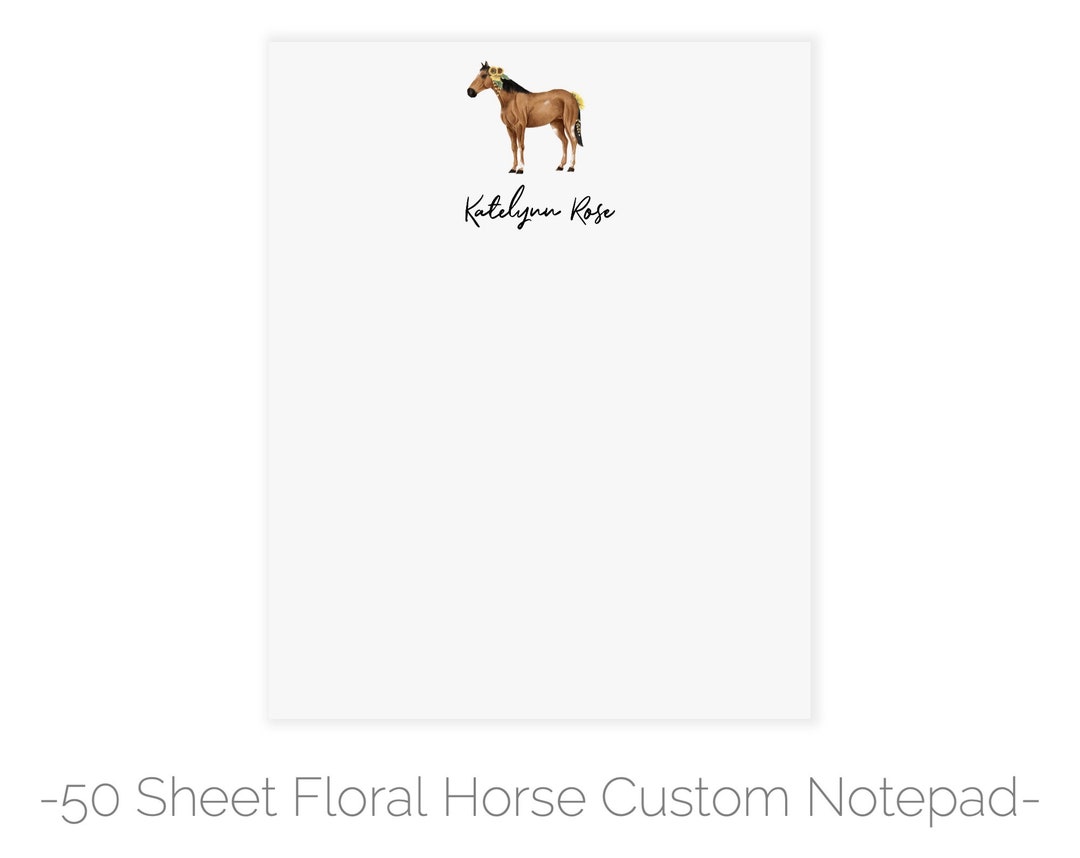 Personalized Horse Notepad | Floral Horse | Cute Farm Notepad | Custom ...