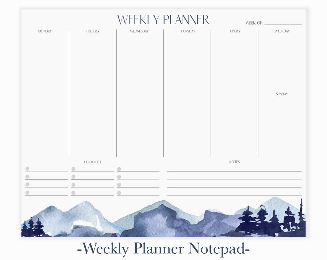 Watercolor Mountain Weekly Planner Notepad | Nature Homeschool Planner ...