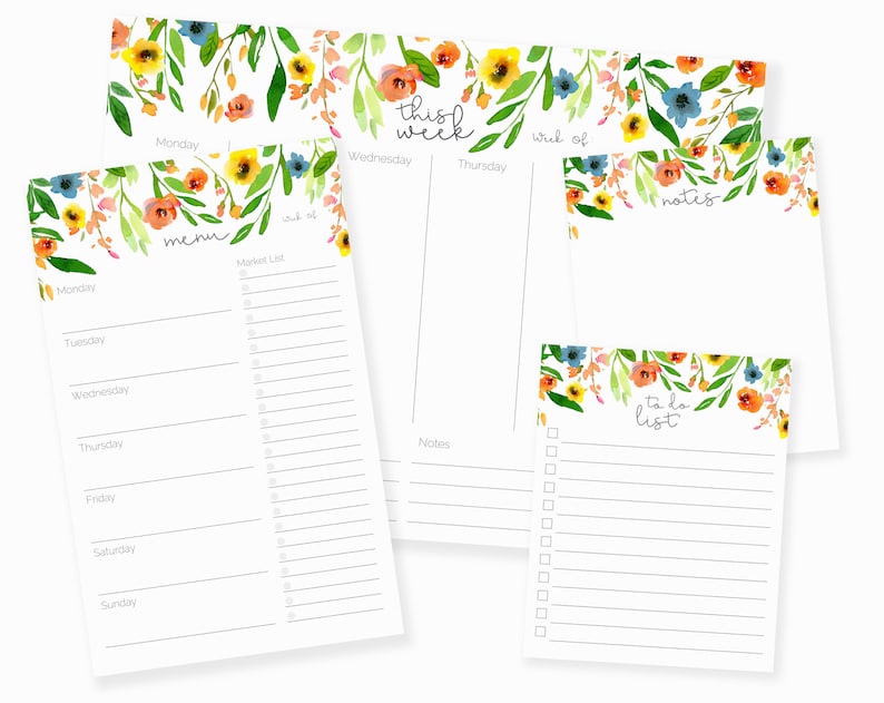 Floral Planner Notepad Bundle | Notepad Planner Set | Spring Flowers ...
