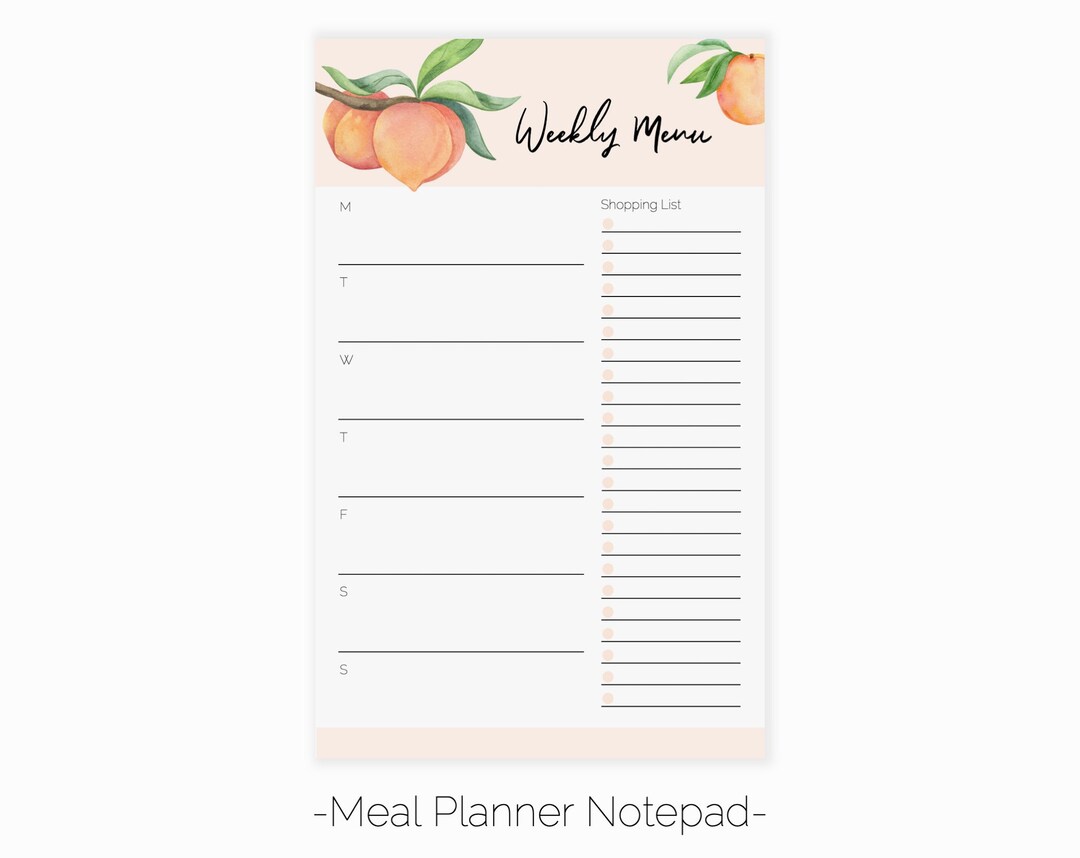 Watercolor Peach Weekly Meal Planner Notepad | Menu Planner Pad With ...