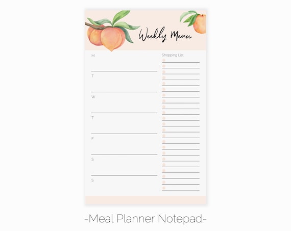 Watercolor Peach Weekly Meal Planner Notepad Menu Planner - Etsy