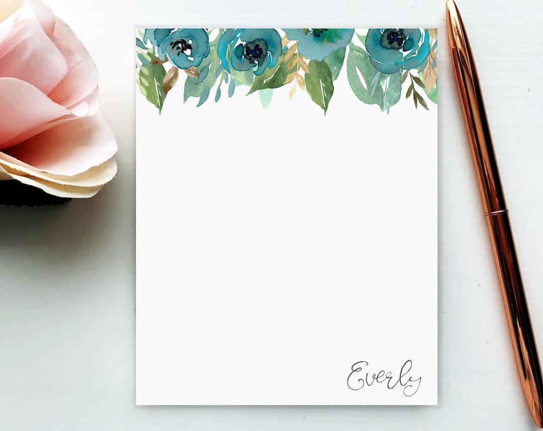 Blue Floral Personalized Notepad Blue Flowers Custom Notepad - Etsy