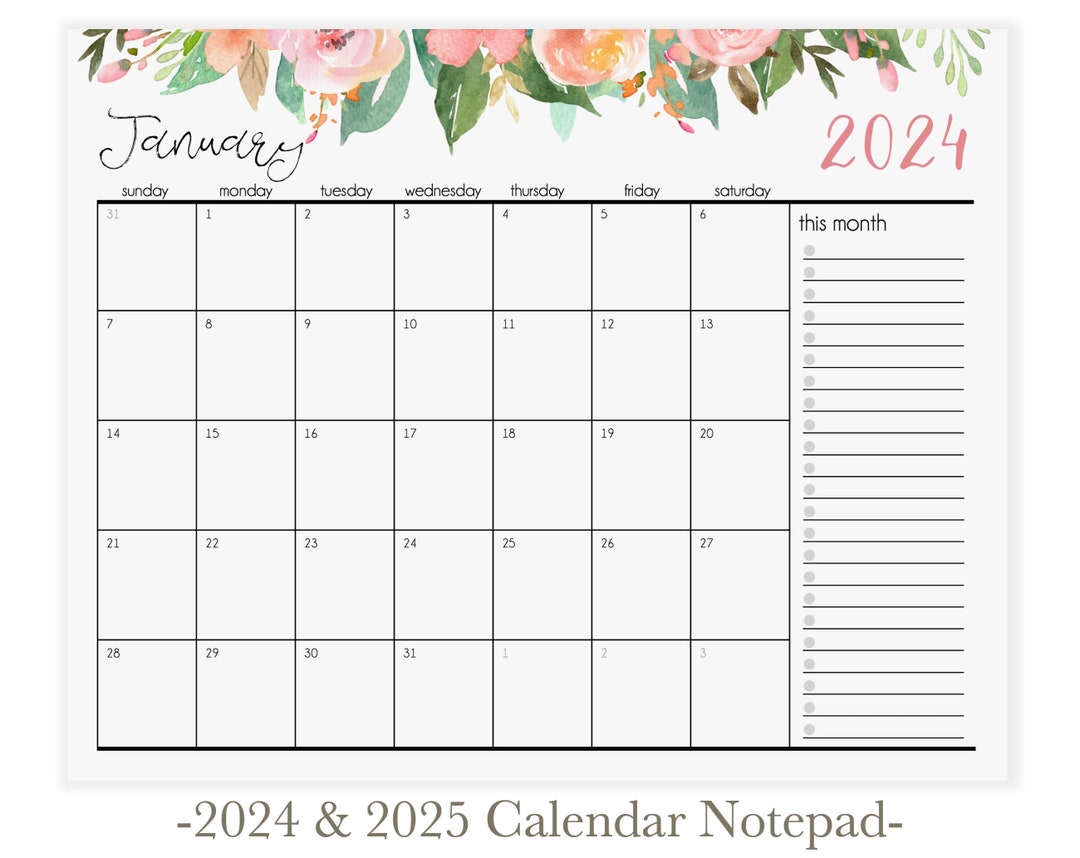 Pink Floral Calendar Notepad | Magnetic Calendar for Fridge | Desk ...