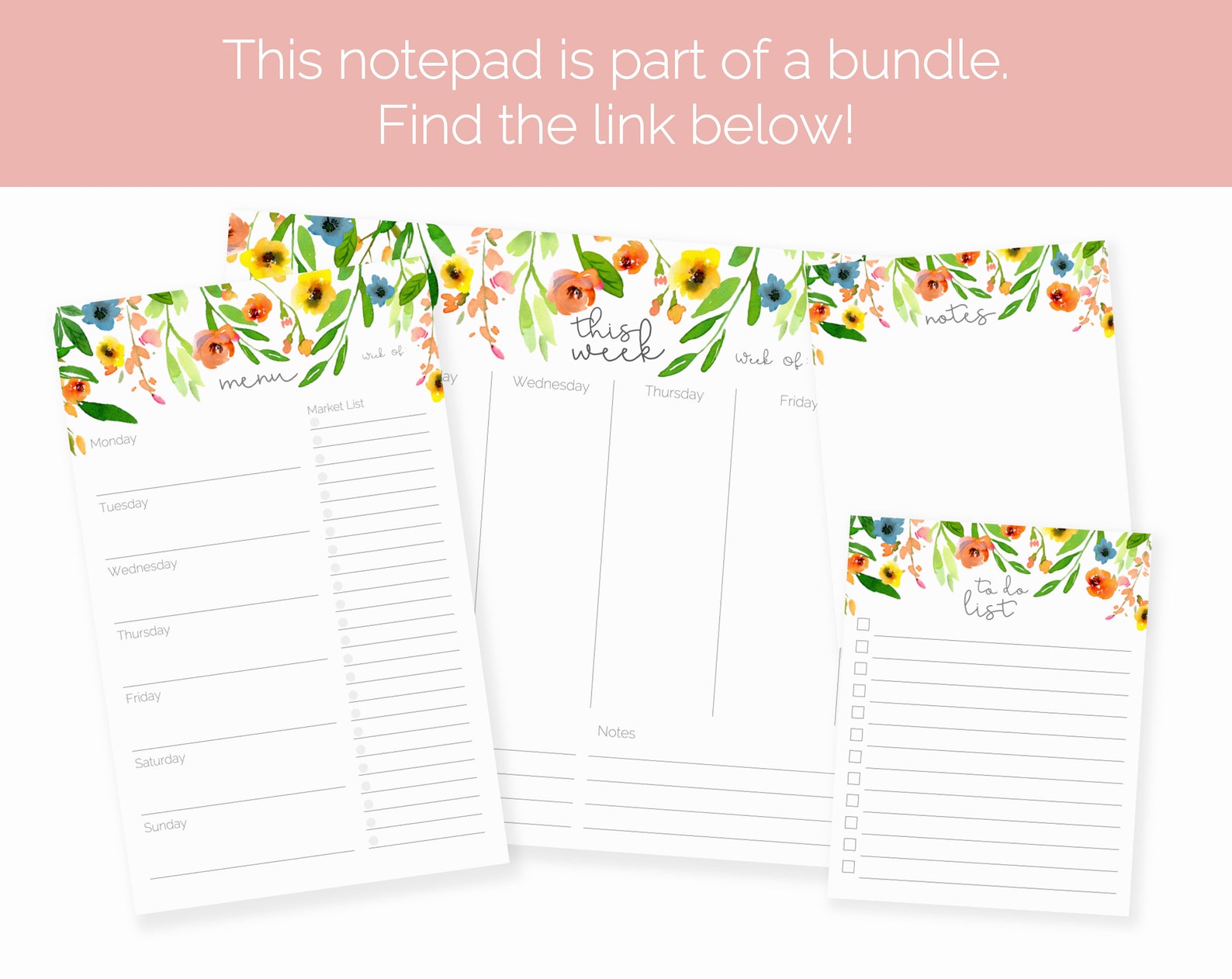 Floral to Do List Notepad | Lined to Do List | Daily Task List Notepad ...
