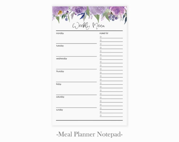 Purple Peony Weekly Meal Planner Notepad Magnetic Meal | Etsy