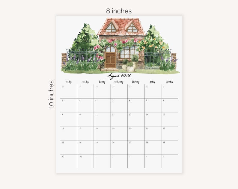 2026 Cottage Calendar Notepad, Cottage Core Calendar, Watercolor Houses ...