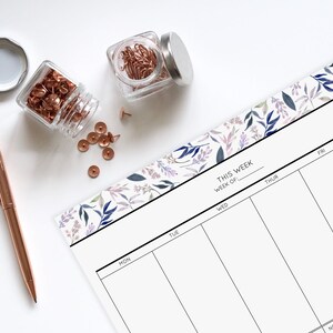 Weekly Planner Pad | Purple Floral Weekly Desktop Planner | Day ...