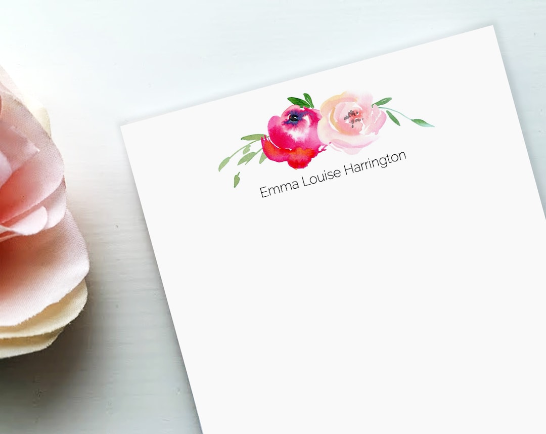 Floral Personalized Notepad With Custom Name | Pink Flower Notepad ...