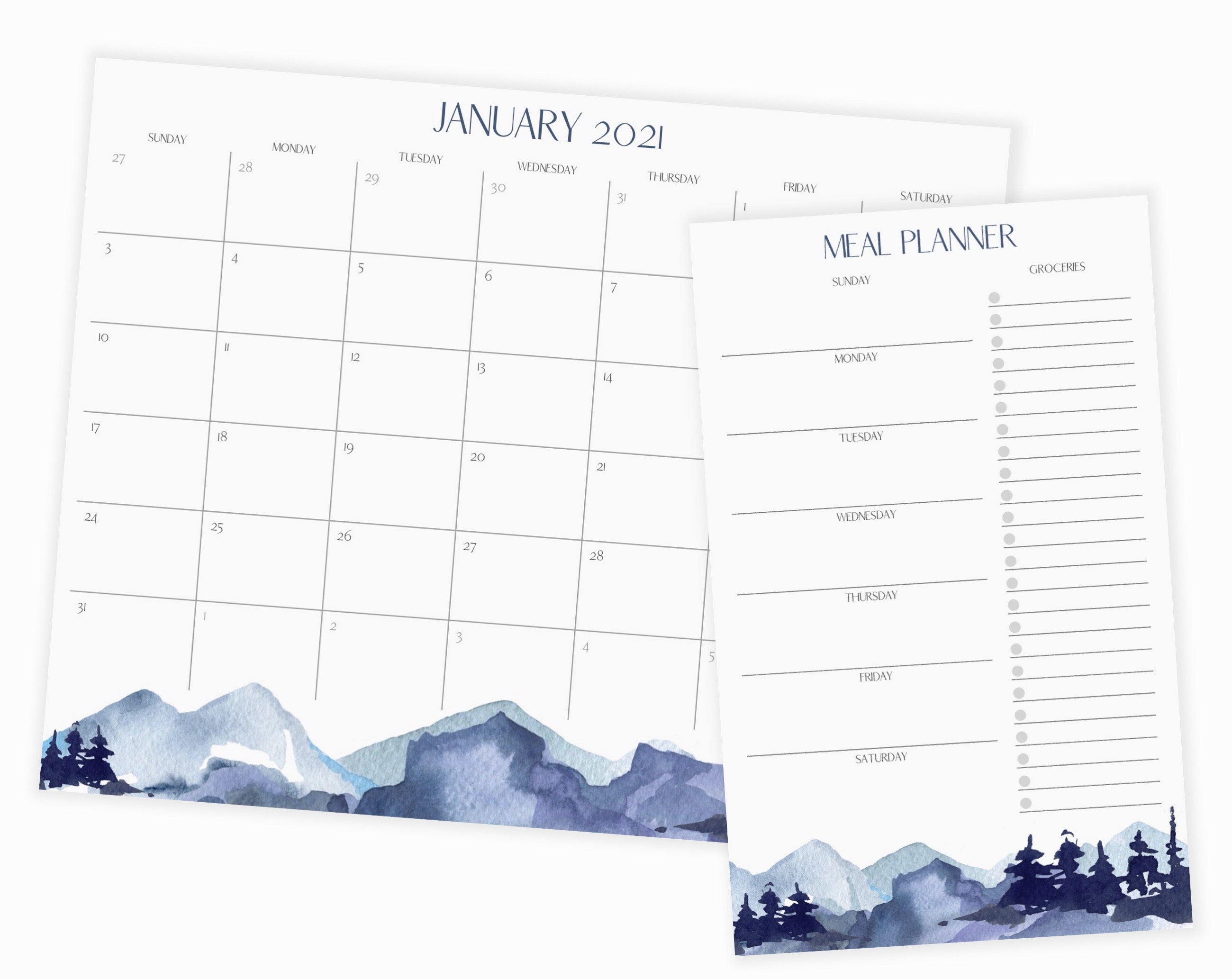 Watercolor Mountain Weekly Meal Planner Notepad Menu Planner | Etsy