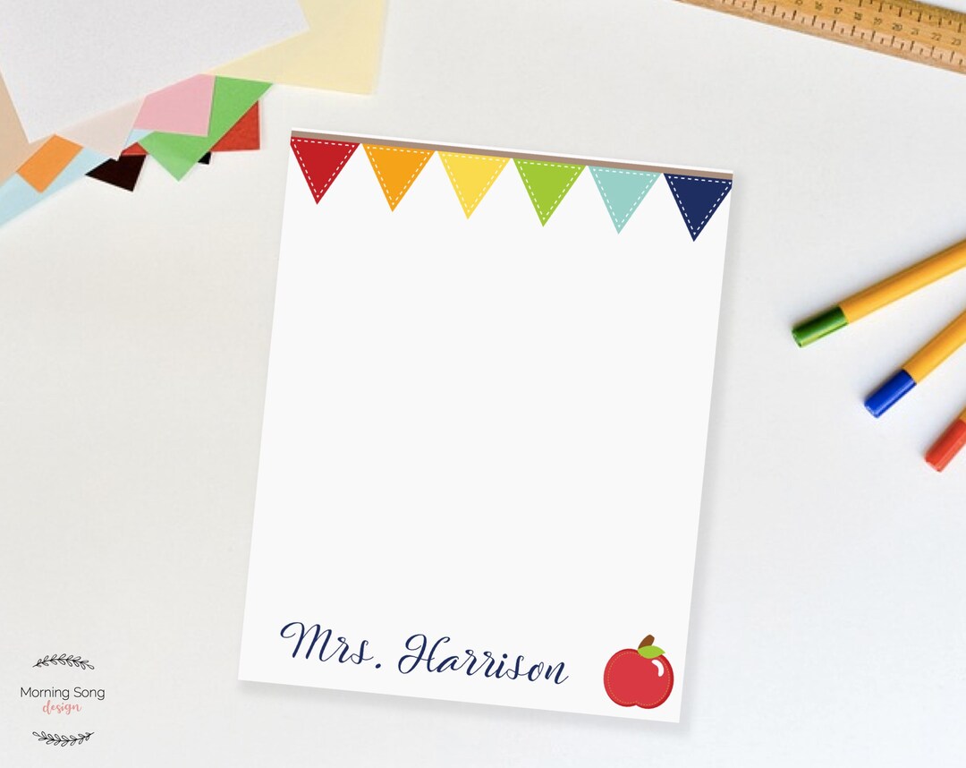 Colorful Personalized Teacher Notepad With Apple and Pennant Flags ...