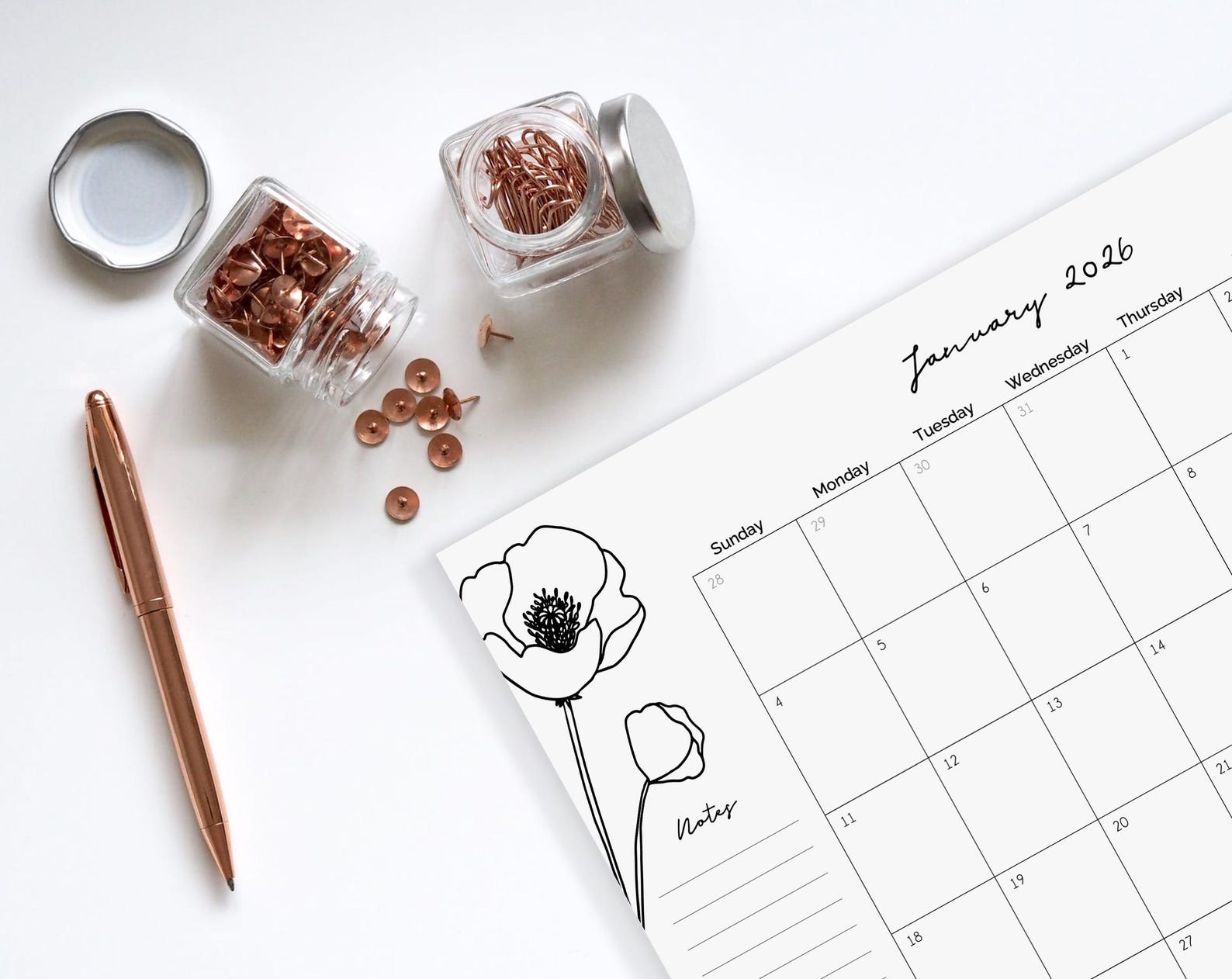 Summer Poppy Calendar Notepad, Magnetic Calendar for Fridge, 2026 Desk ...