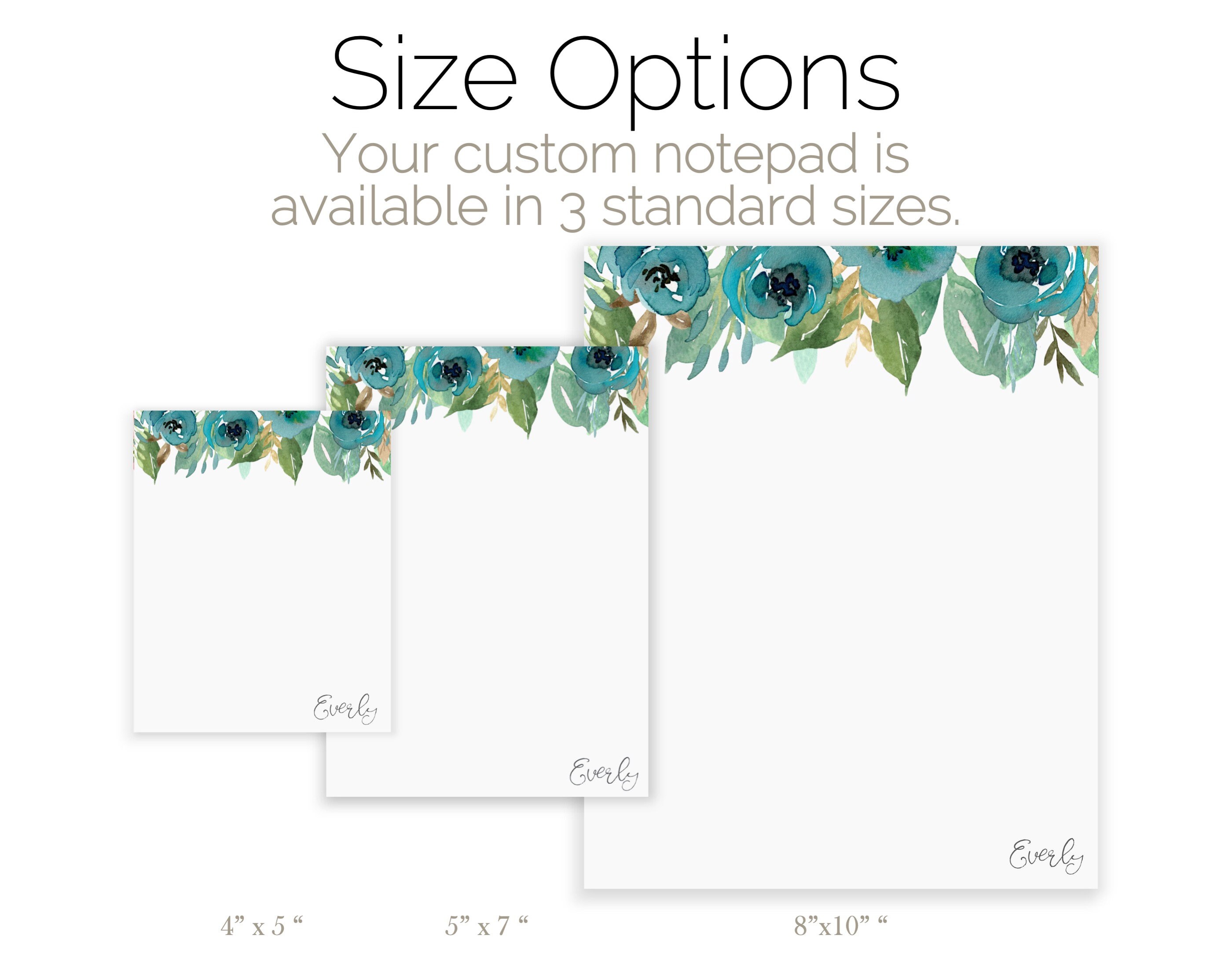 Blue Floral Personalized Notepad Blue Flowers Custom Notepad | Etsy