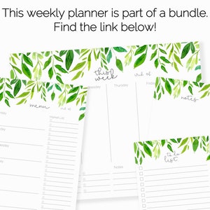 Weekly Planner Pad | Green Leaves Weekly Desktop Planner | Day Schedule ...