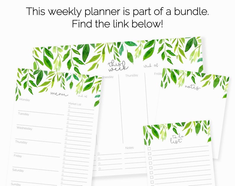 Weekly Planner Pad Green Leaves Weekly Desktop Planner Day - Etsy