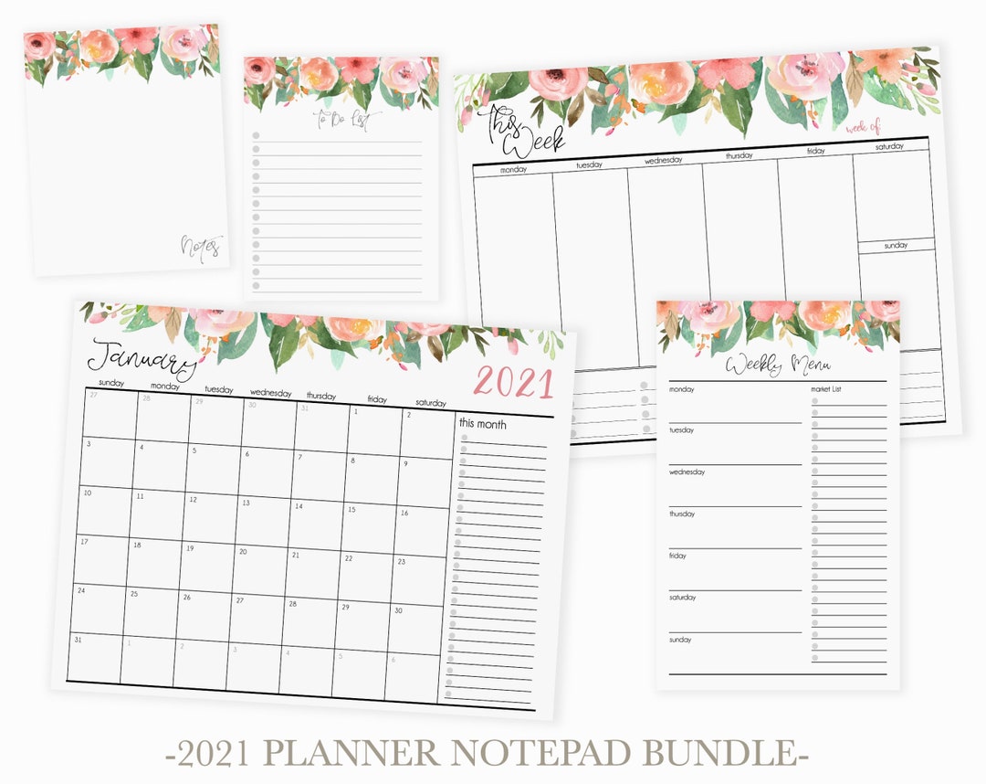 2021 Planner Notepad Set | Notepad Planner Bundle With 2021 Calendar ...