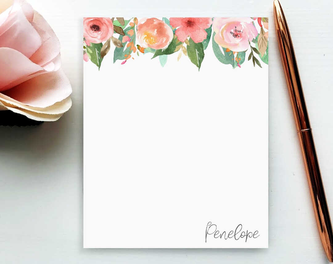 Pink Floral Personalized Notepad Pink Flowers Custom Notepad - Etsy