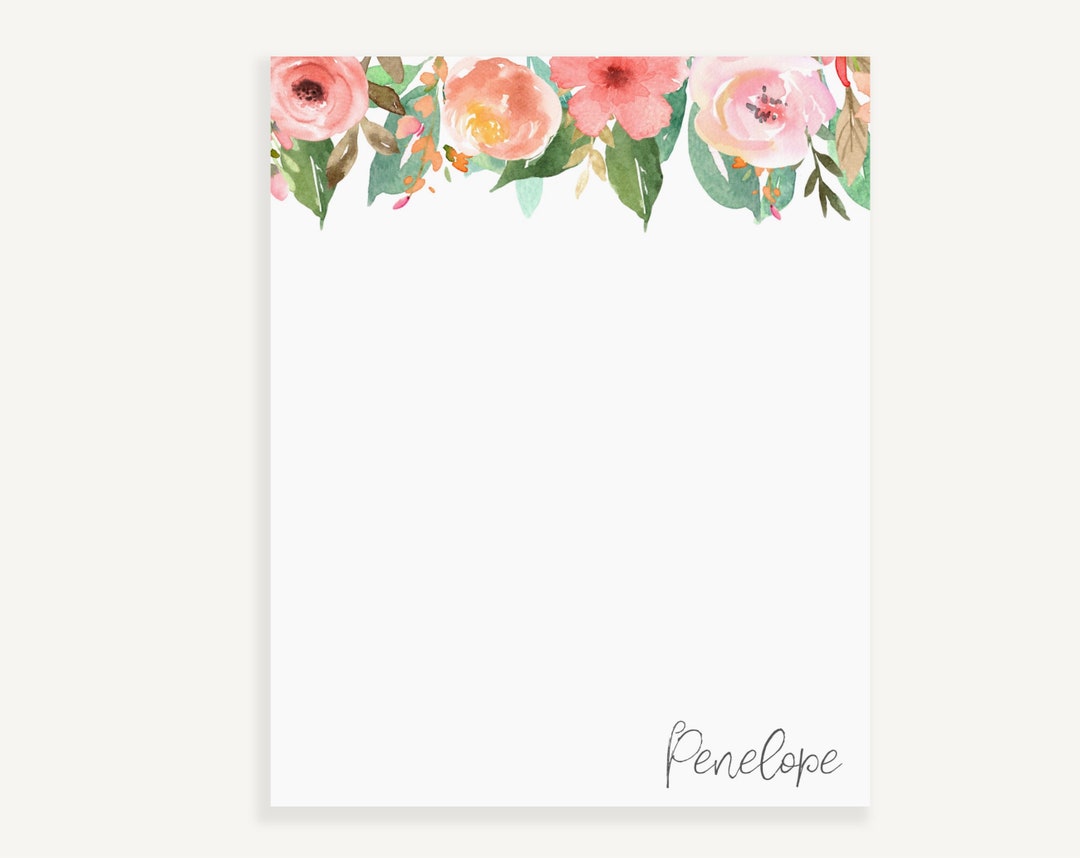 Pink Floral Personalized Notepad | Pink Flowers Custom Notepad | Blank ...