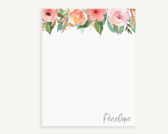 Personalized Floral Notepad With Custom Name Pink and Blue Flower ...