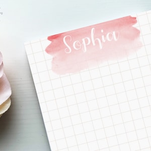 Personalized Name Grid Notepad | Watercolor Pink Custom Notepad ...