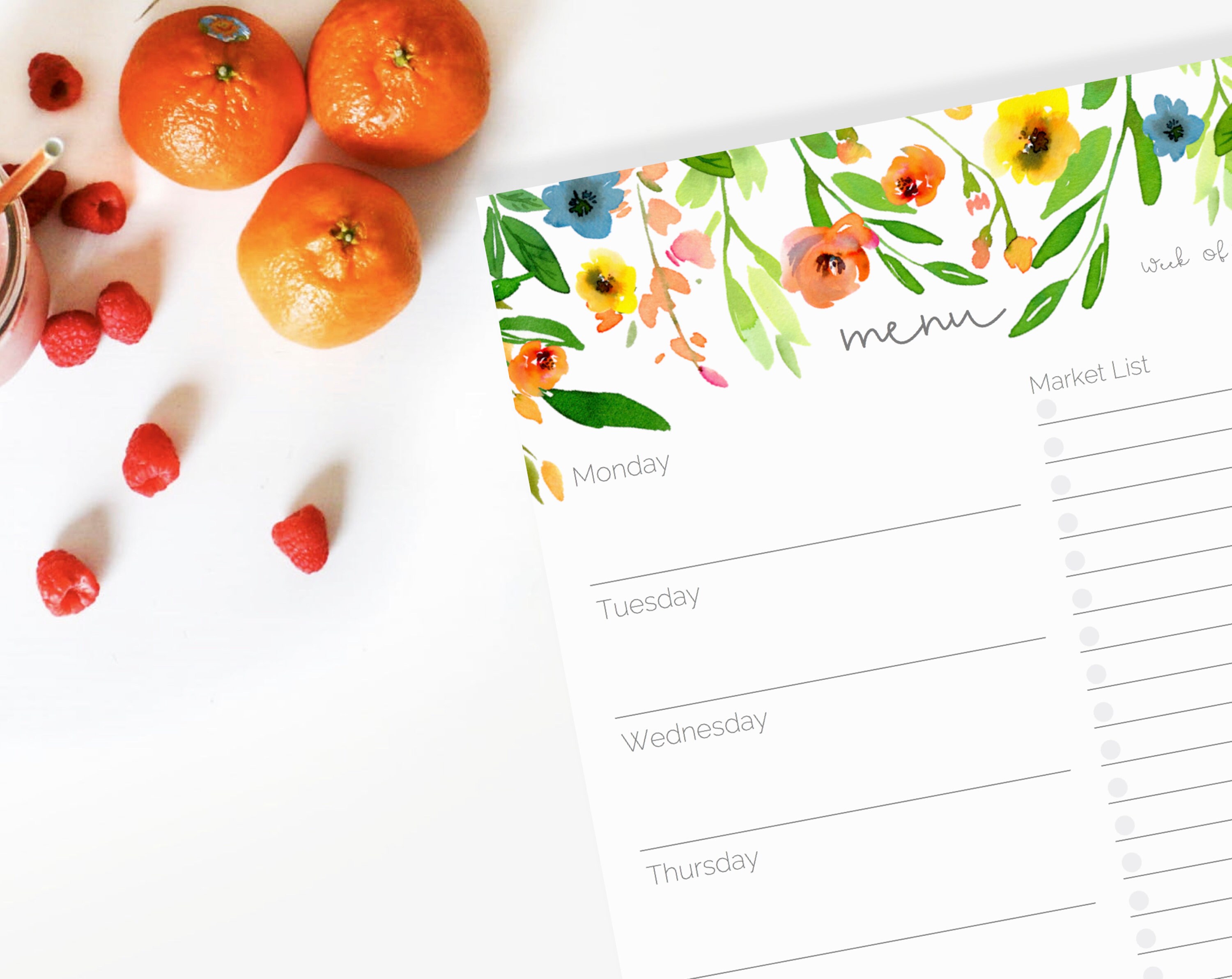 Weekly Meal Planner Notepad | Floral Menu Planner Notepad With Grocery ...