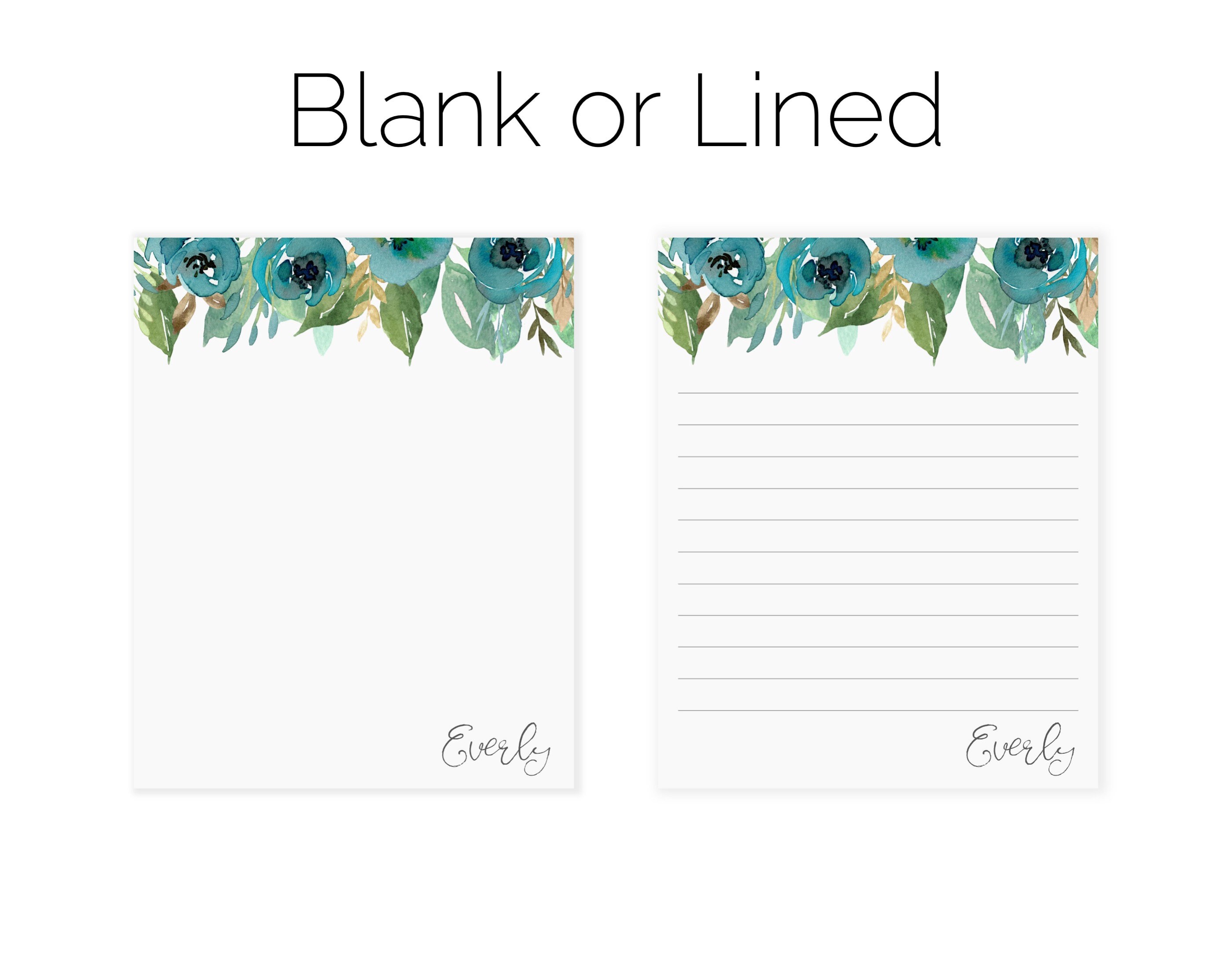 Blue Floral Personalized Notepad Blue Flowers Custom Notepad | Etsy