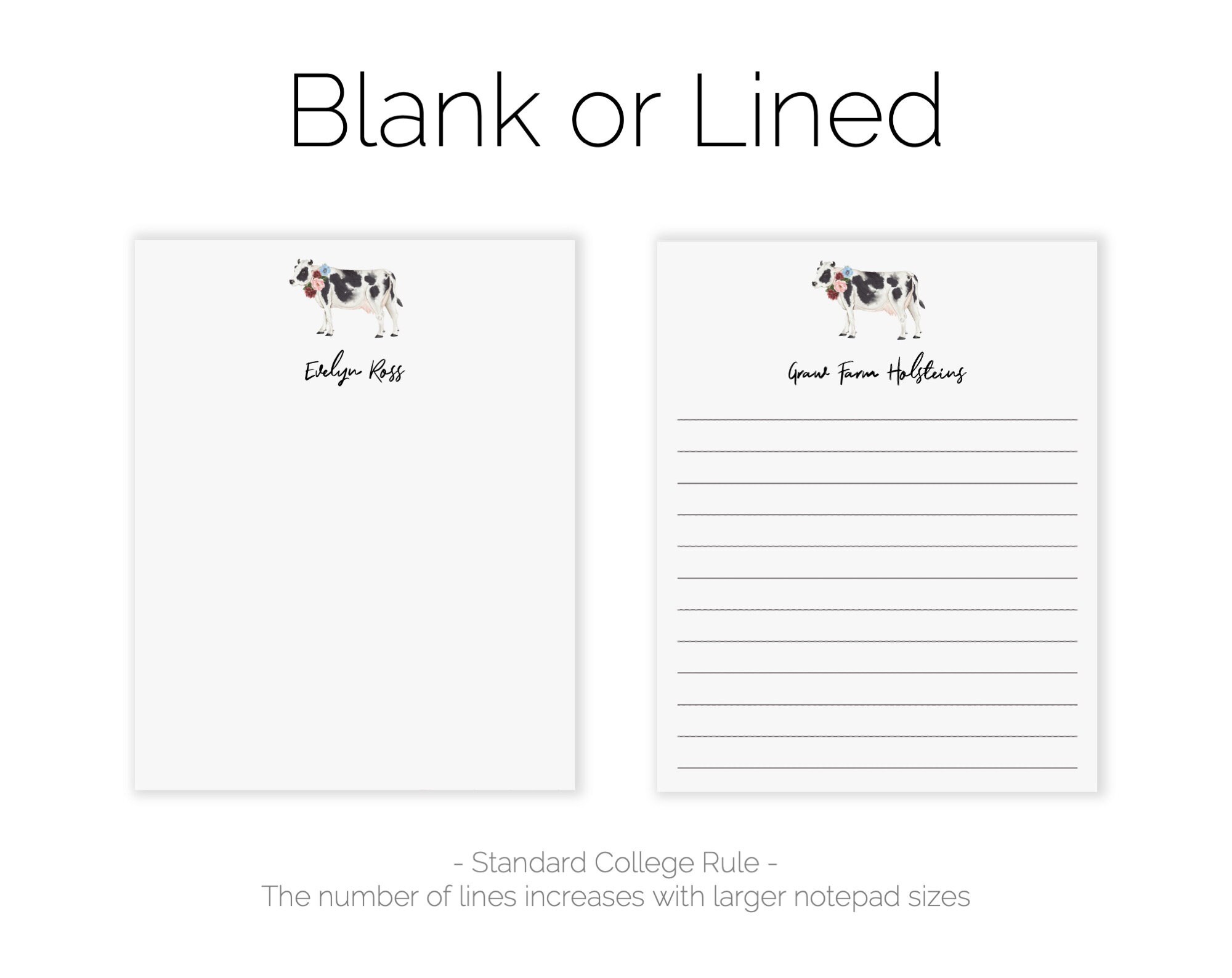 Personalized Cow Notepad Floral Cow Cute Farm Notepad - Etsy