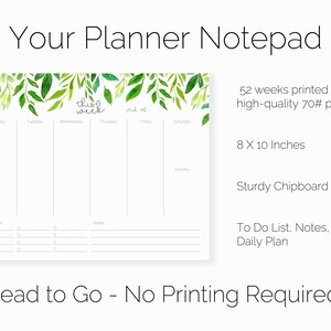 Weekly Planner Pad | Green Leaves Weekly Desktop Planner | Day Schedule ...
