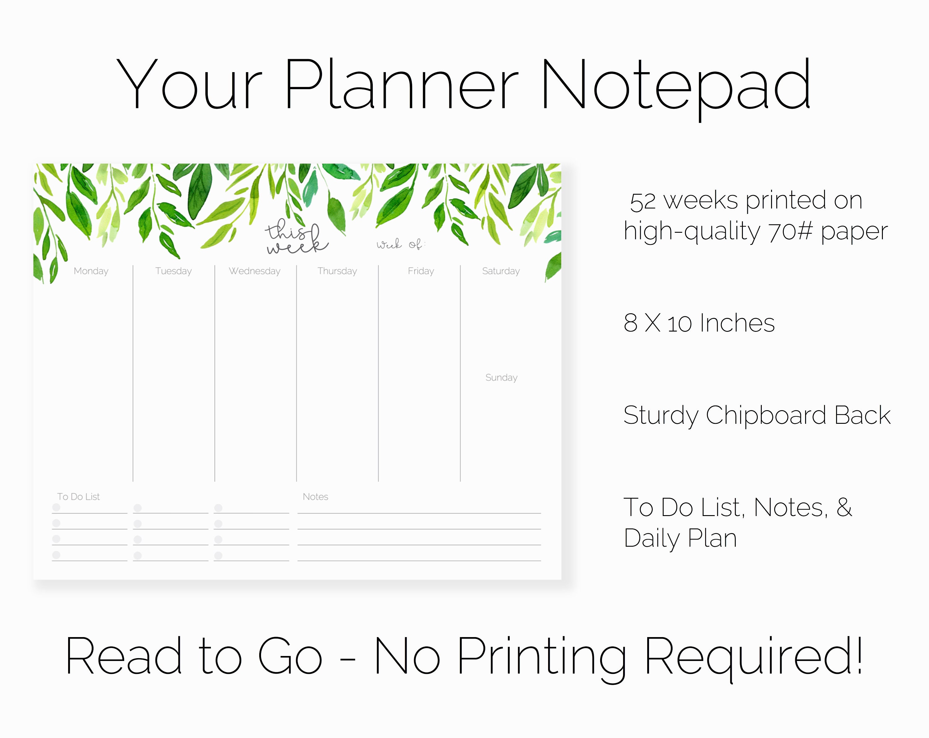 Weekly Planner Pad | Green Leaves Weekly Desktop Planner | Day Schedule ...