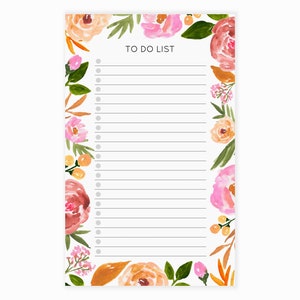 Pink Floral Daily to Do List Notepad | Pink Flowers Desk Planner With ...