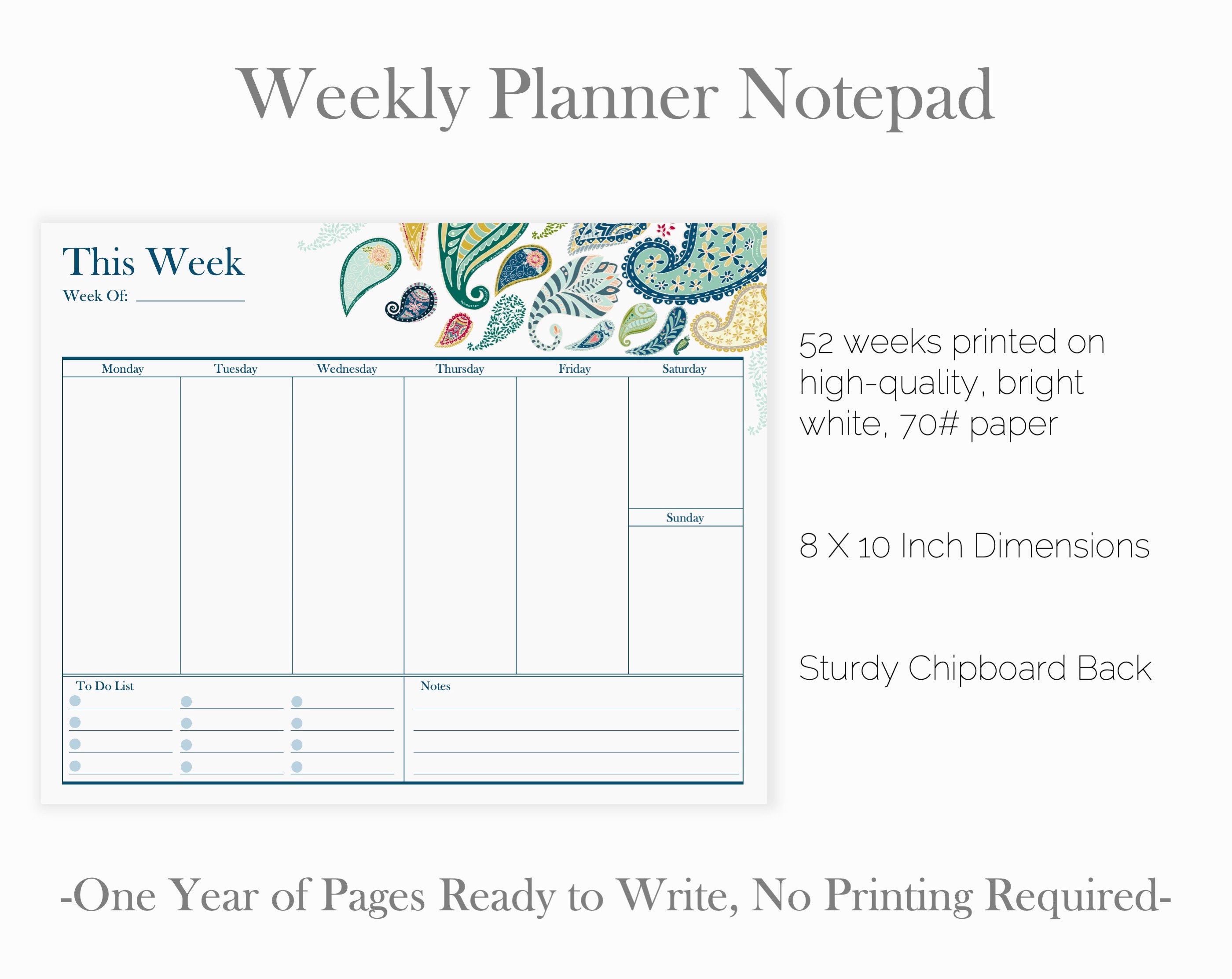 Weekly Planner Pad Paisley Weekly Desktop Planner Student | Etsy