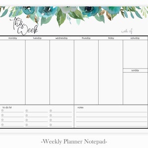 Weekly Planner Pad | Blue Floral Weekly Desktop Planner | Day Schedule ...