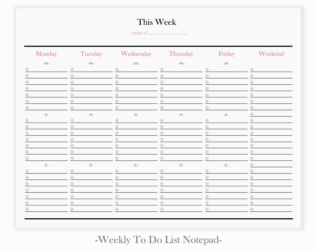 Weekly to Do List Notepad | Weekly Planner Notepad | Daily to Do List ...