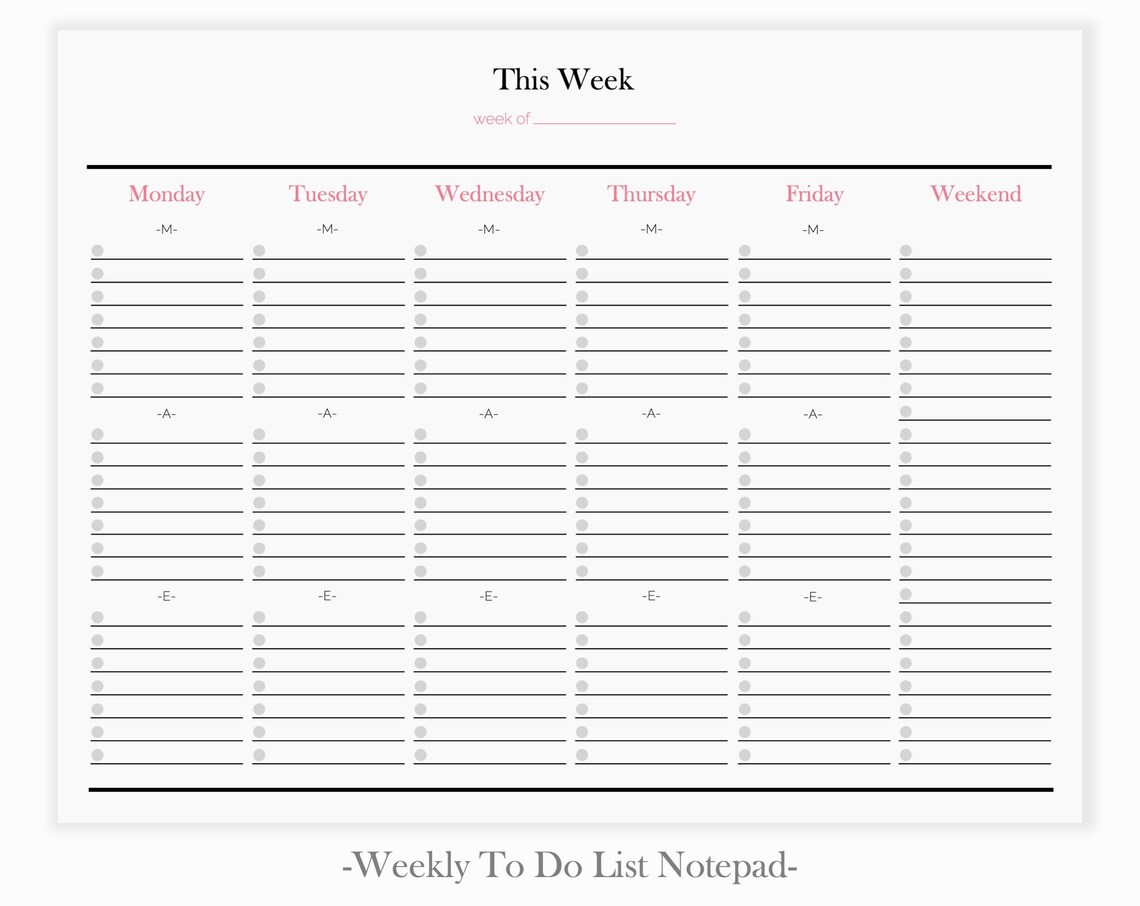 Weekly to Do List Notepad Weekly Planner Notepad Daily to - Etsy
