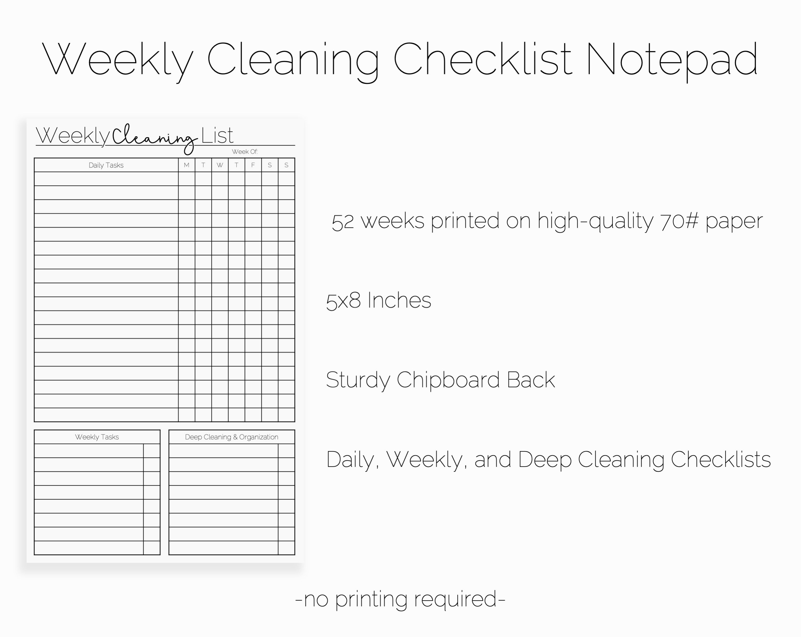 Weekly Cleaning Schedule Notepad Weekly Cleaning Checklist | Etsy