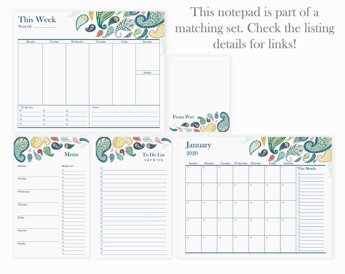 Weekly Planner Pad Paisley Weekly Desktop Planner Student | Etsy