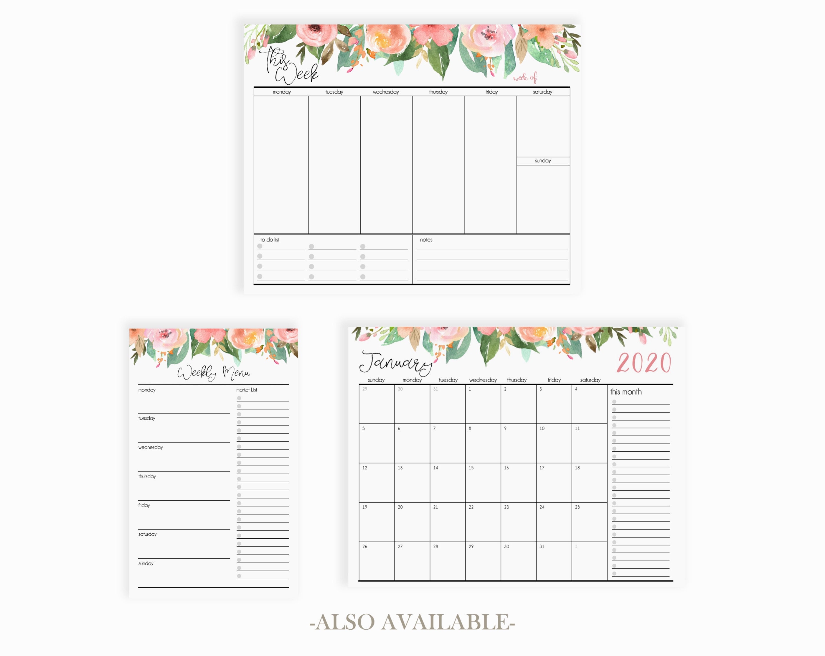 Floral Weekly Planner Pad 2020 Weekly Planner Pink Weekly - Etsy