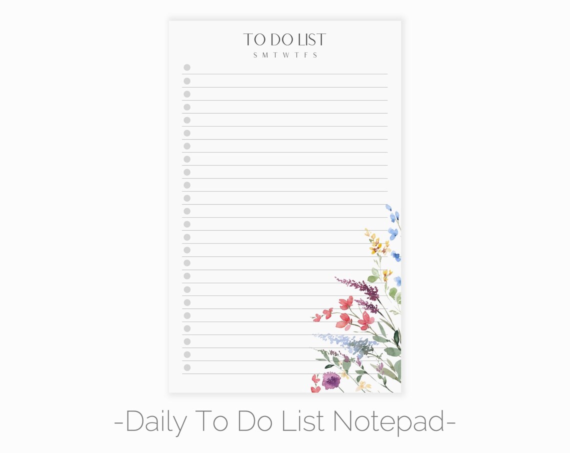 Wildflower To Do List Notepad Daily Tasks Checklist | Etsy