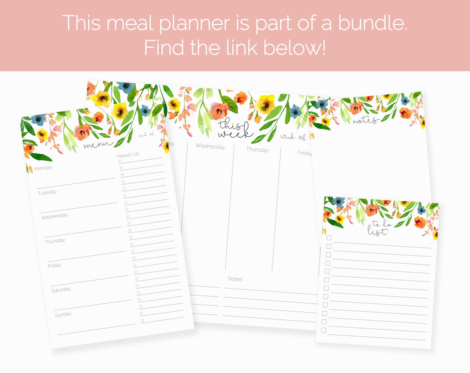 Weekly Meal Planner Notepad Floral Menu Planner Notepad With | Etsy